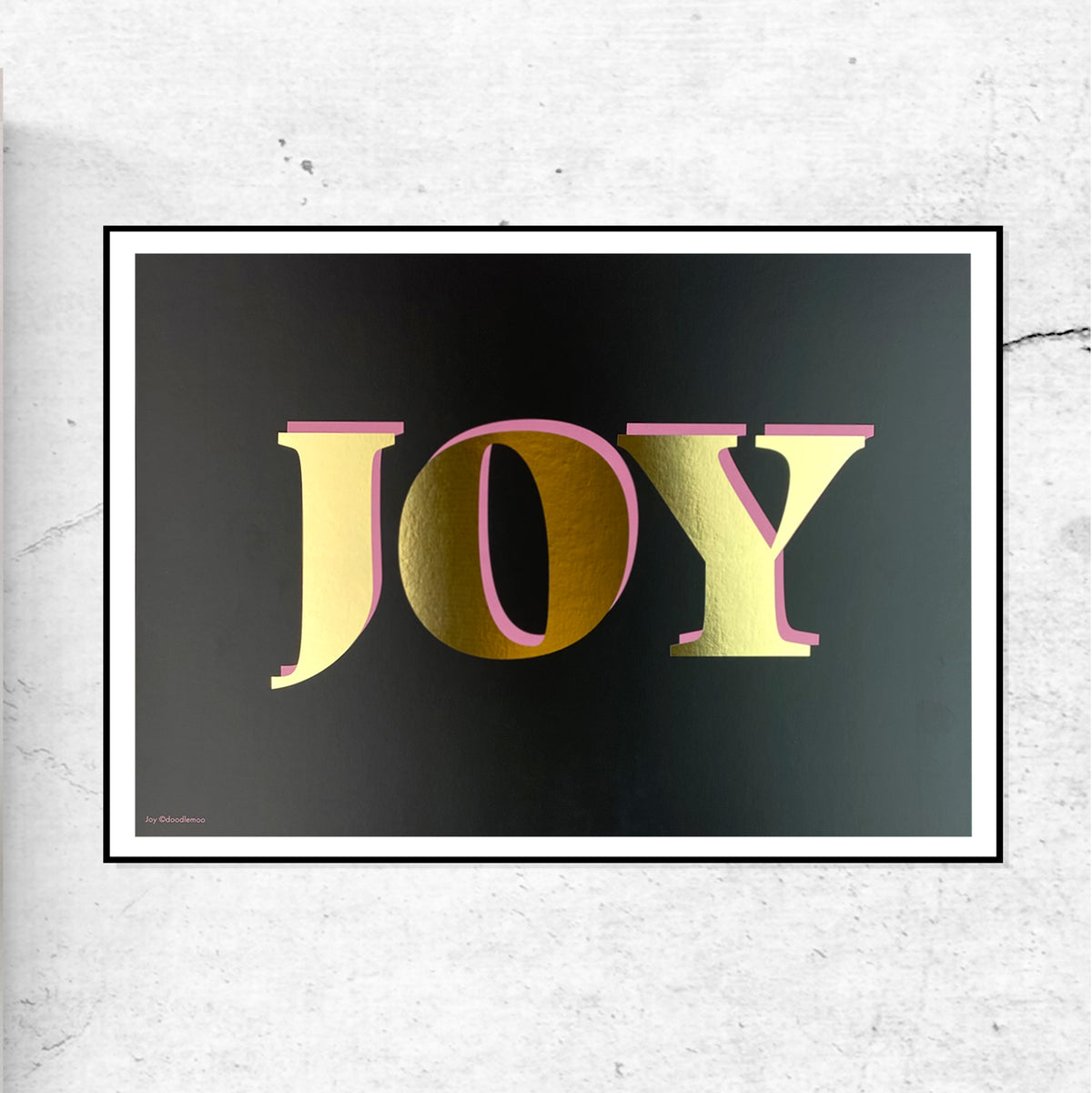 JOY - Gold foil art print - Black or Pink background | Doodlemoo