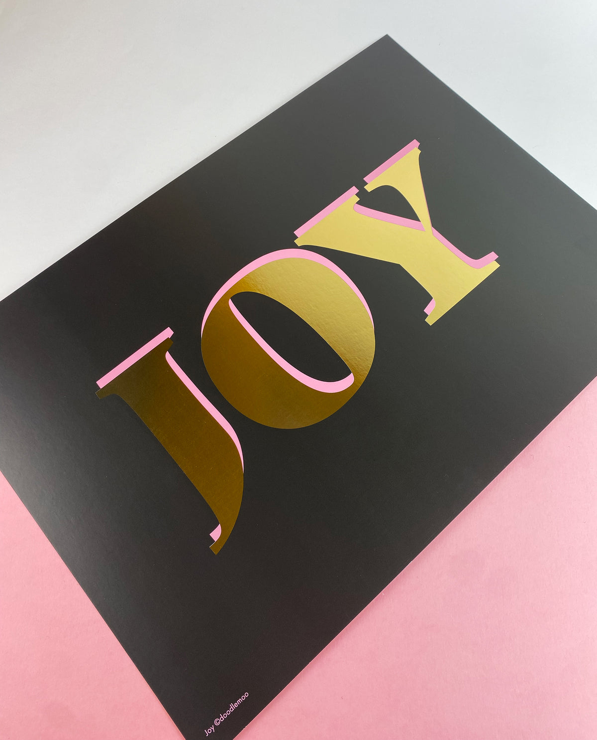 JOY - Gold foil art print - Black or Pink background | Doodlemoo