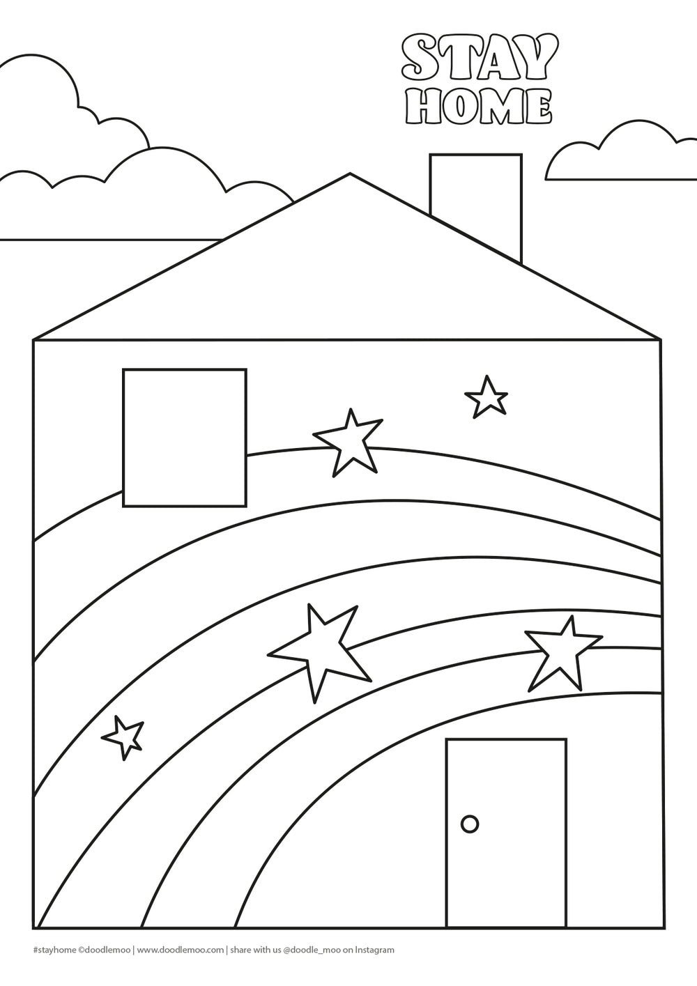 Stay Home Rainbow house Colouring in sheet | Doodlemoo